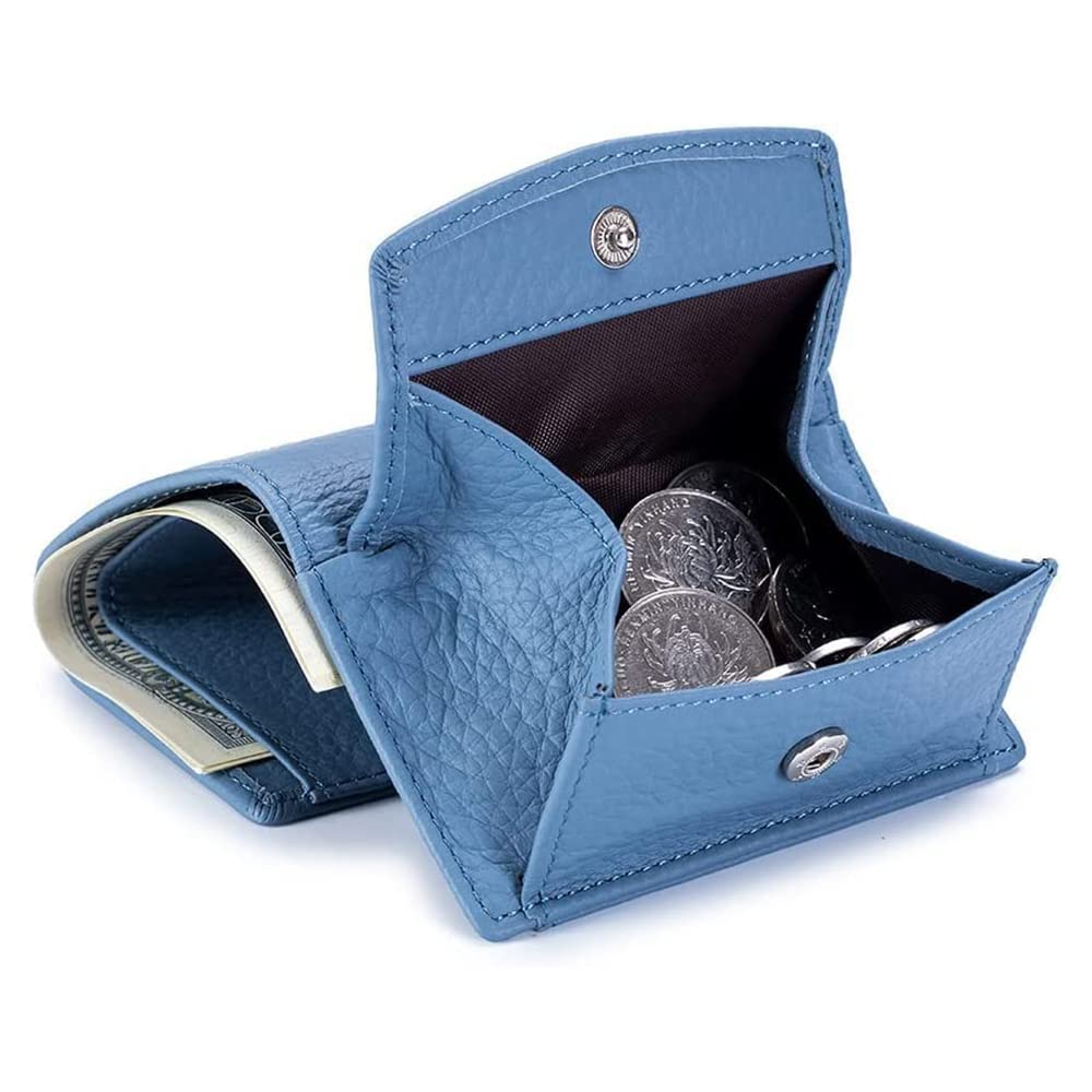 ARSHUN 2023 New Genuine Leather RFID Blocking Card Holder Organizer Pocket Mini Wallet, Foldable Slim Compact Wallet. (Blue)