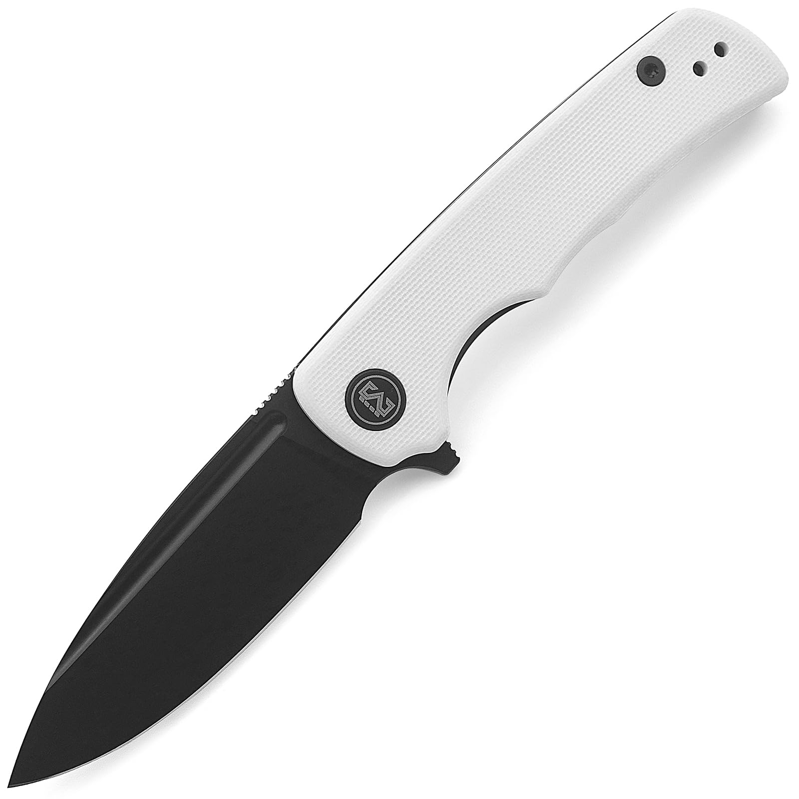 Miguron Knives M Talism Flipper Folding Knife,3.01" Black PVD D2 Blade White G10 Handle With Deep pocket Clip,Camping Hiking Pocket Knife MGR-810WH