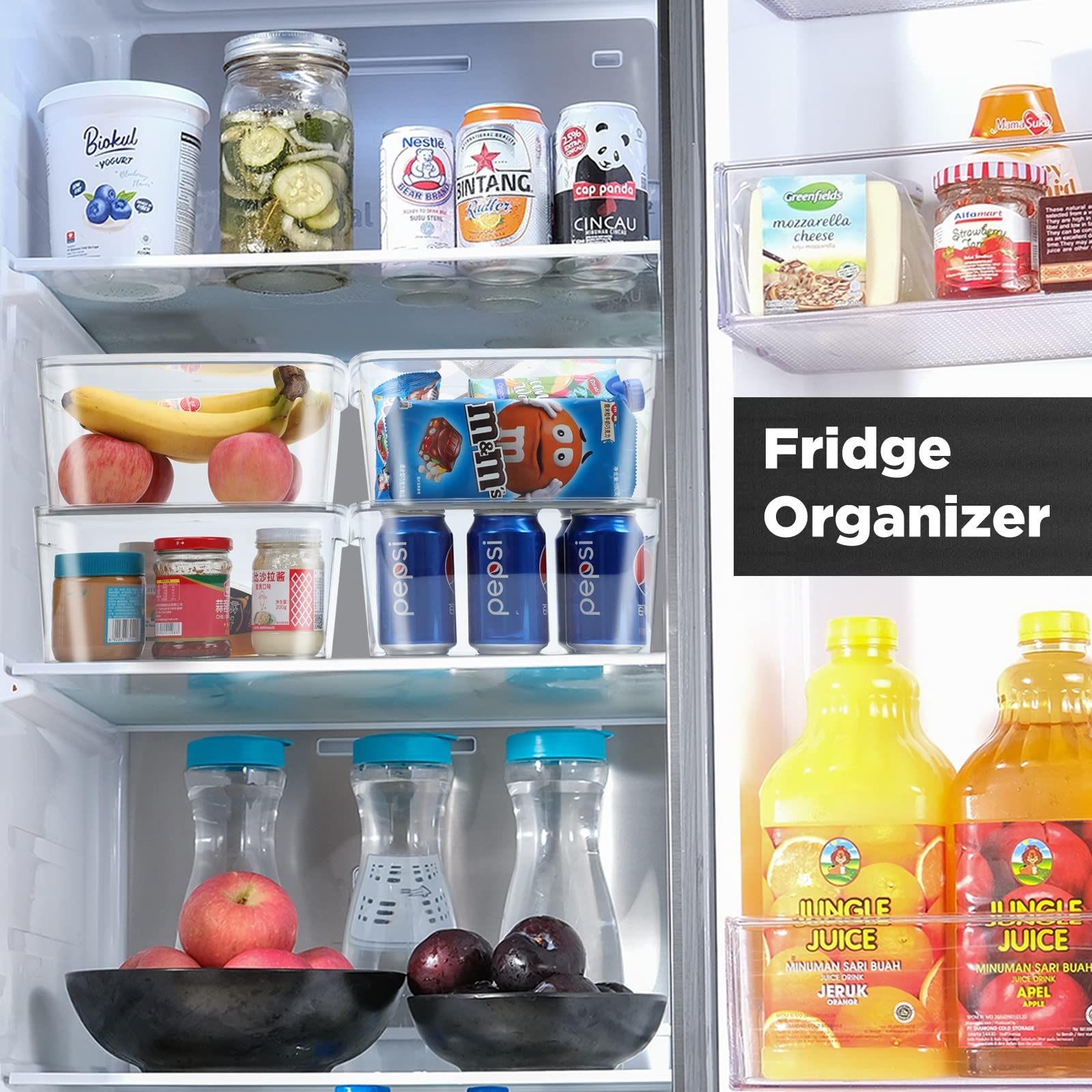 AREYZIN Set of 6 Lidded Plastic Storage Baskets + 6 Pack Clear Storage Bins Freezer Organizer Bins Pantry Organization and Storage