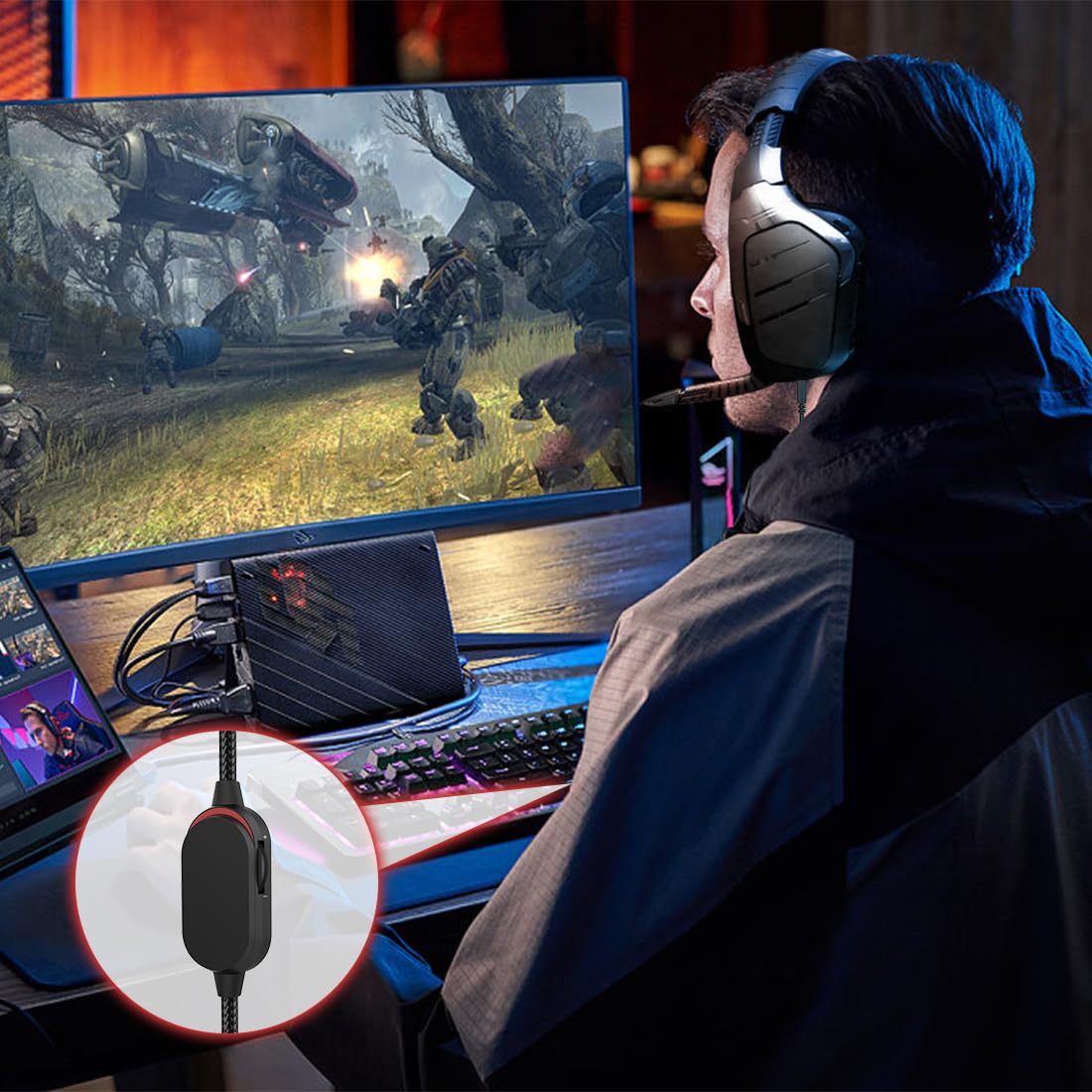 AW920H Detachable Gaming Headset Cable Compatible with Alienware AW720H AW310H AW510H 988 Alienware Dell Gaming Headset,Nylon Braided Wire with Inline Mute Switch and Volume Controller(5.5ft)