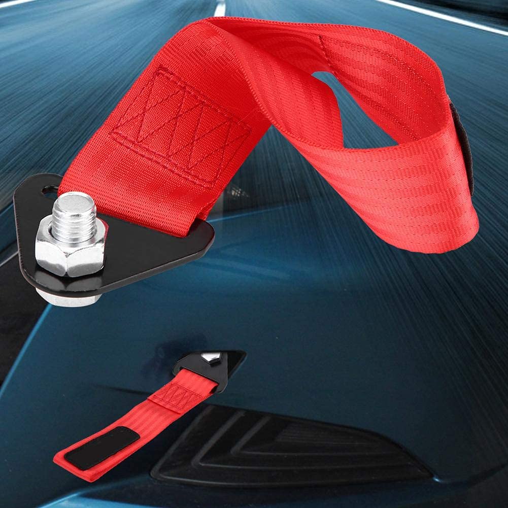 Aramox Tow Strap, Universal High Strength Racing Car Tow Strap Tow Rope for Front Rear Bumper Towing Hook (Red)