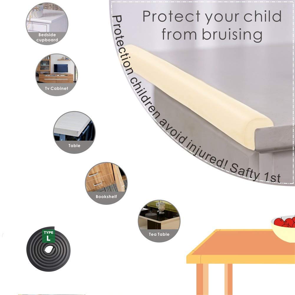 Baby Proofing Safe Edge & Corner Guards Cushion 6.5 ft - Thickened Child Safety Furniture Bumper & Table Protectors. Pre-Taped Corners. (Black)