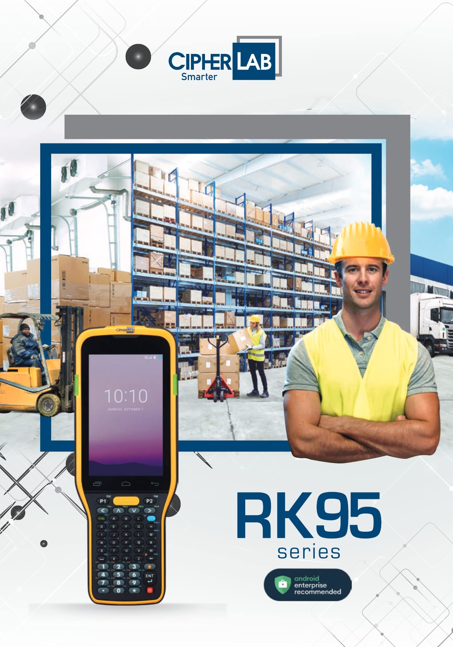 CipherLab RK95 2D Imager/Barcode Scanner/UPC Reader Android 9 Worldwide GMS & AER Certified 802.11 a/b/g/n/ac Bluetooth 5.0 Non-NFC 3,000 mAh Li-ion Battery