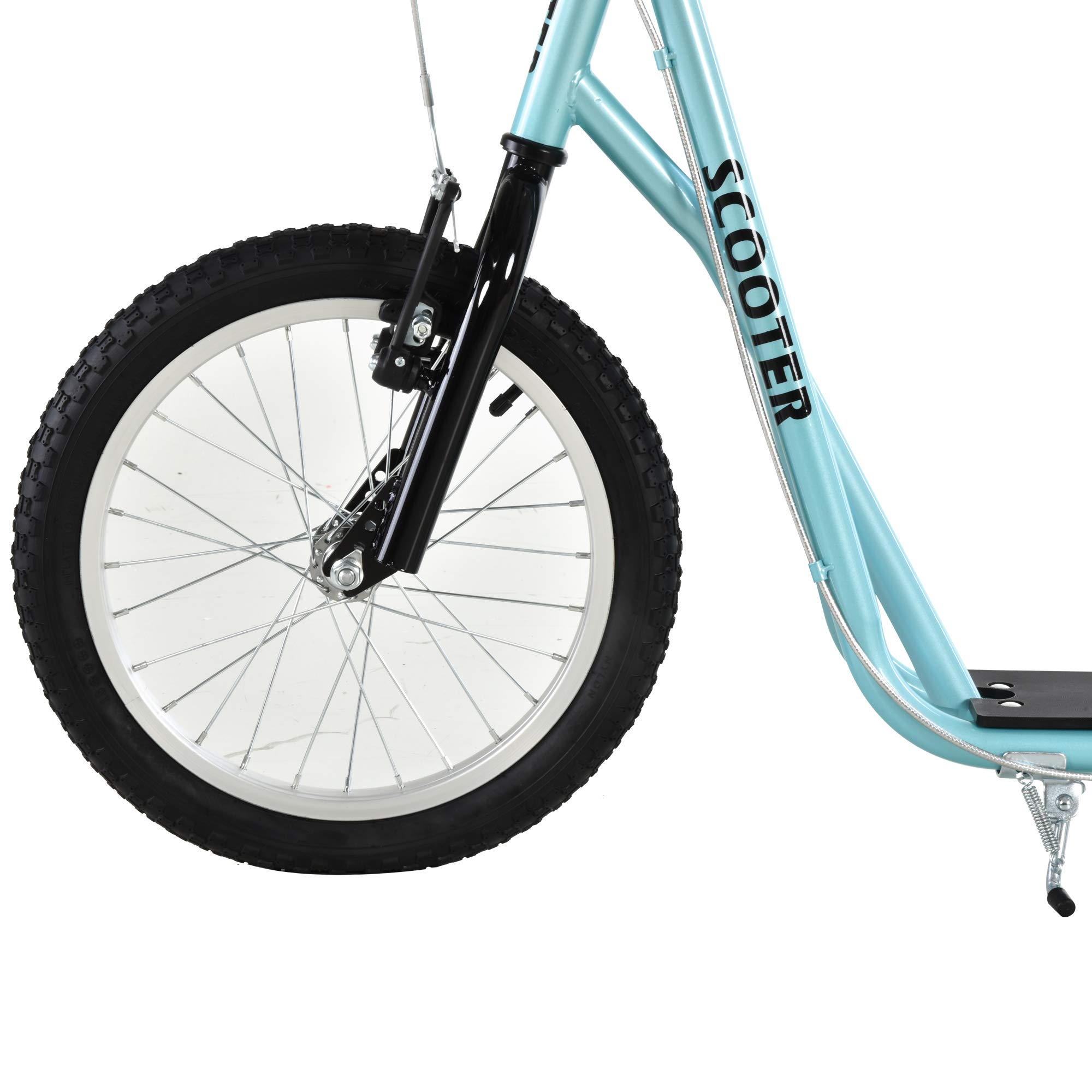 Aosom Youth Scooter, Teens Kick Scooter, Adjustable Handlebar Ride On Toy for 5+ with 16" Front and 12" Rear Dual Brakes Inflatable Wheels, Blue