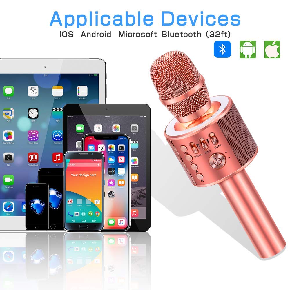 Ankuka Bluetooth Karaoke Microphone, Handheld Wireless Singing Karaoke Machine, Portable Mic Player Gifts for Christmas Birthday Home Party (Rose Gold Plus)