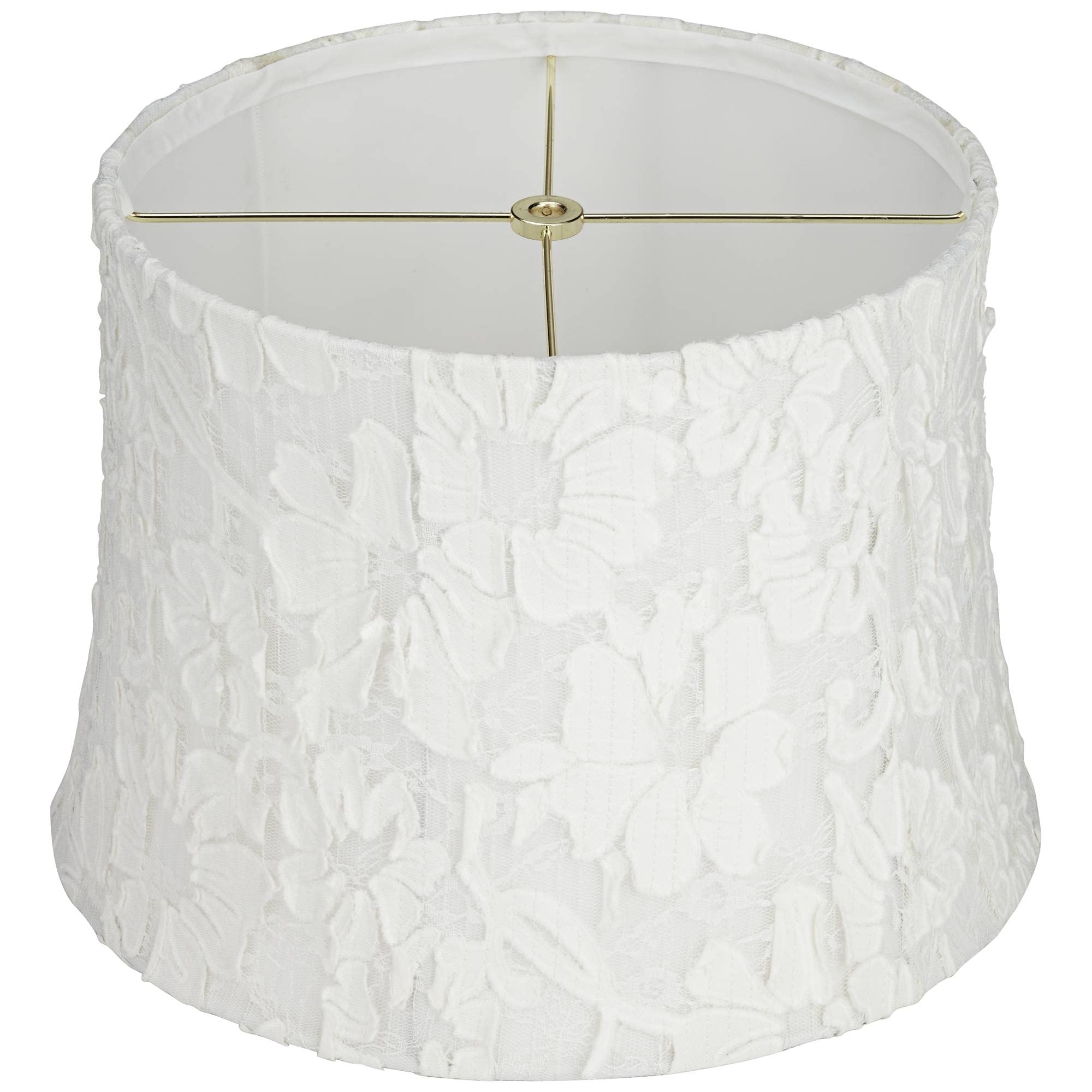 Ashland White Lace Medium Drum Lamp Shade 12" Top x 14" Bottom x 10" High (Spider) Replacement with Harp and Finial - Springcrest
