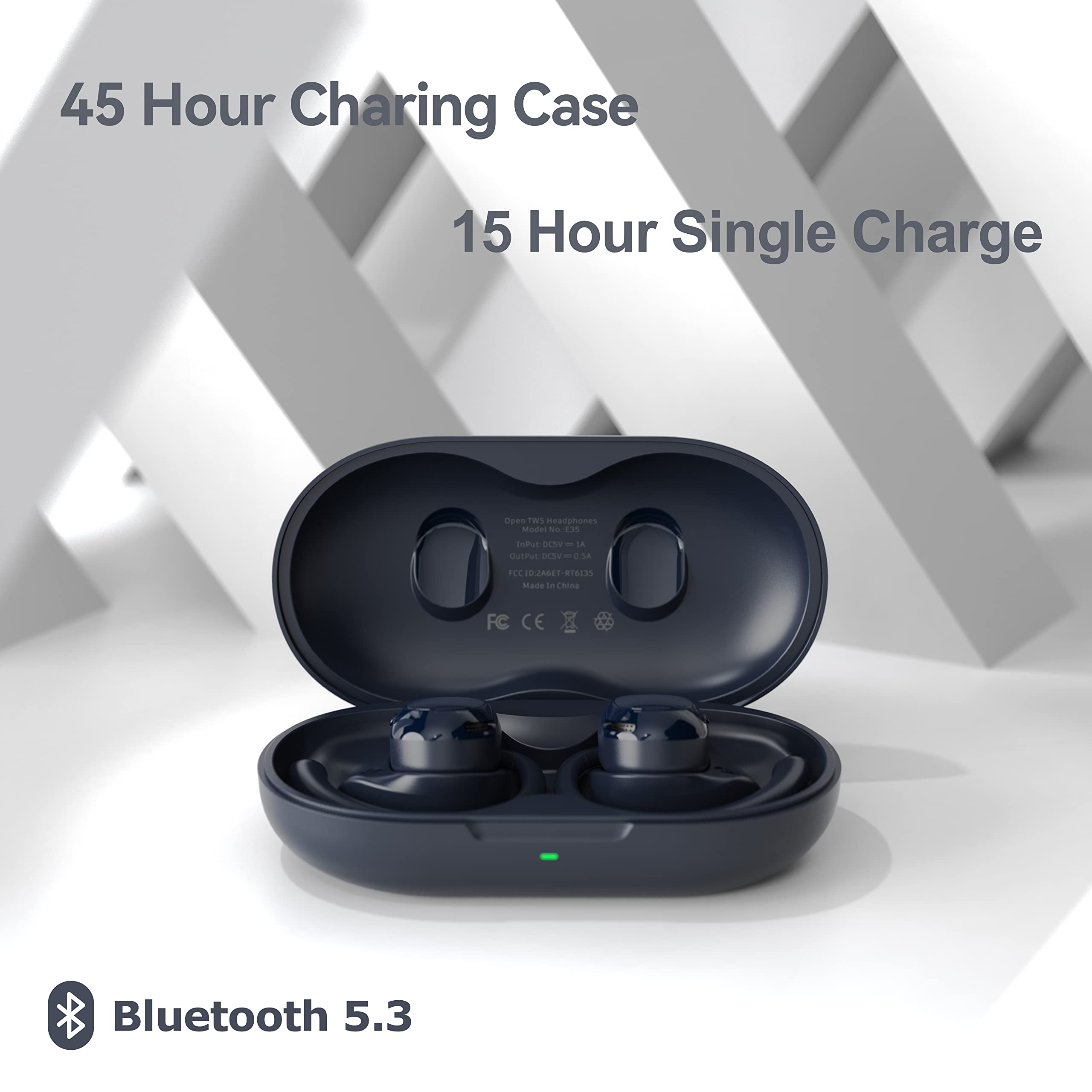 Ankbit Open Ear Headphones Wireless Bluetooth 5.3 Earbuds 60hrs Playtime Stereo Bass Earphones Dual 16.5mm Dynamic Drivers Rotatable Waterproof Headset with Microphone for Sports/Workout/Gym/Running