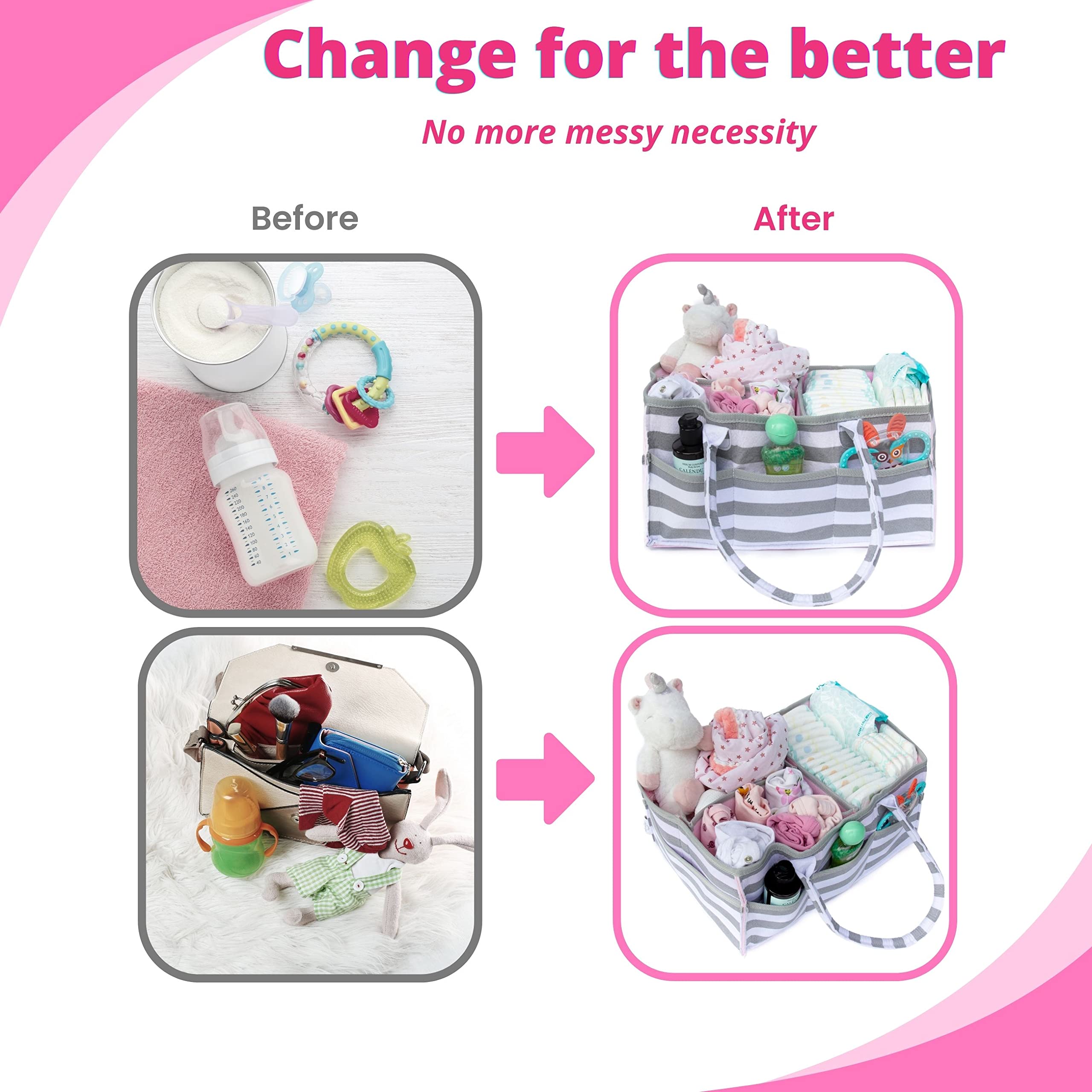 ARABELLA BABY Diaper Caddy Organizer for Boy or Girl - Diaper Caddy Basket for Home, Car or Travel - Removable Inserts, Multiple Pockets, Lightweight and Sturdy - Versatile Carryall to Stay Organized