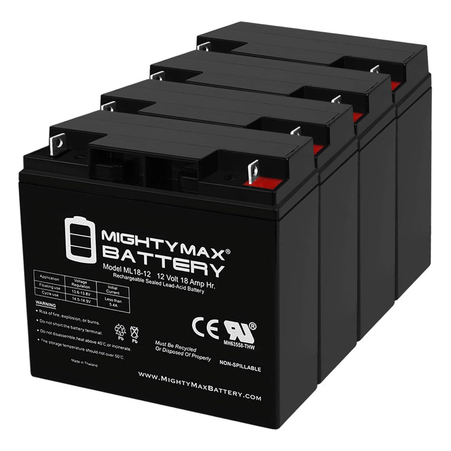 Mighty Max Battery 12V 18AH Compatible Battery for UPS APC RBC11, RBC7, RBC55-4 Pack