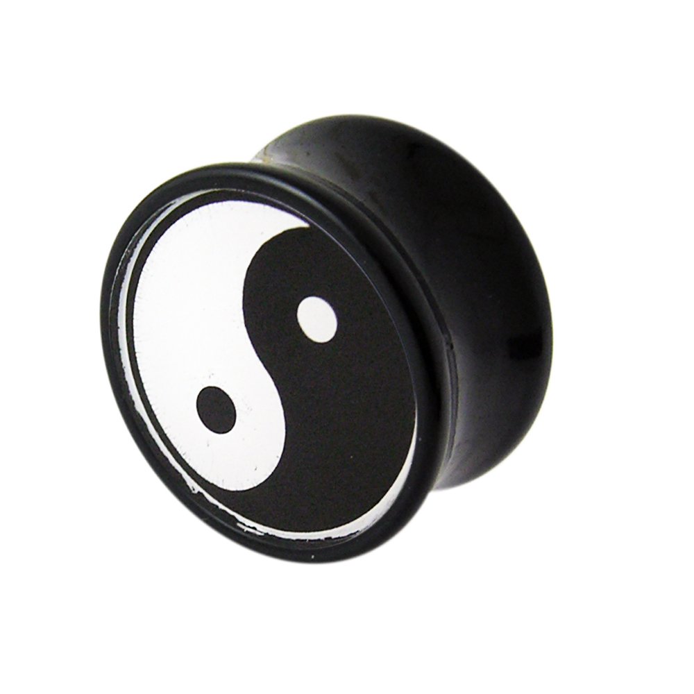AtoZ Piercing 6 Gauge - 4MM Yin Yang on Transparent Background Black UV Acrylic Double Flared Ear Plug - Sold by Piece