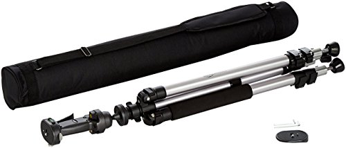 Amazon Basics Pistol Grip Camera Travel Tripod With Bag - 34.4 - 72.6 Inches, Silver and Black