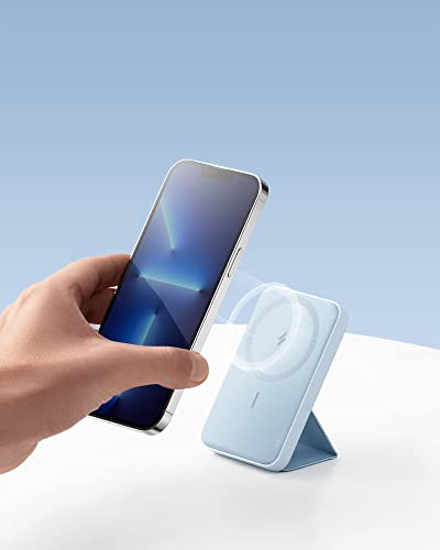 Anker Magnetic Battery (MagGo), 5,000 mAh Foldable Magnetic Wireless Portable Charger and USB-C for iPhone 15/15 Plus/15 Pro/15 Pro Max, iPhone 14/13 Series(Misty Blue)
