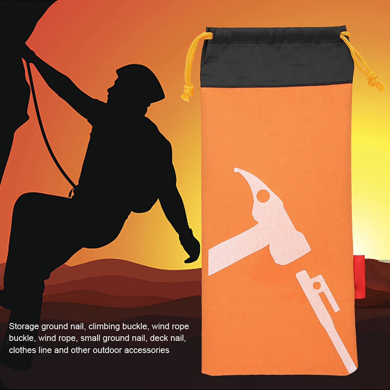 Alomejor Tent Peg Bag Camping Portable Tent Stakes Bag Hammer Nail Pouch for Hiking Camping Tent Hammers and Other Accessoris (Orange)