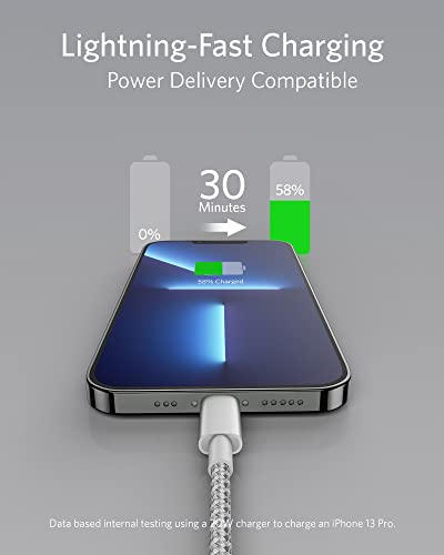 Anker Nylon USB C to Lightning Cable [10ft MFi Certified] for iPhone 13 13 Pro 12 Pro Max 12 11 X XS XR 8 Plus, AirPods Pro, Supports Power Delivery (Silver)
