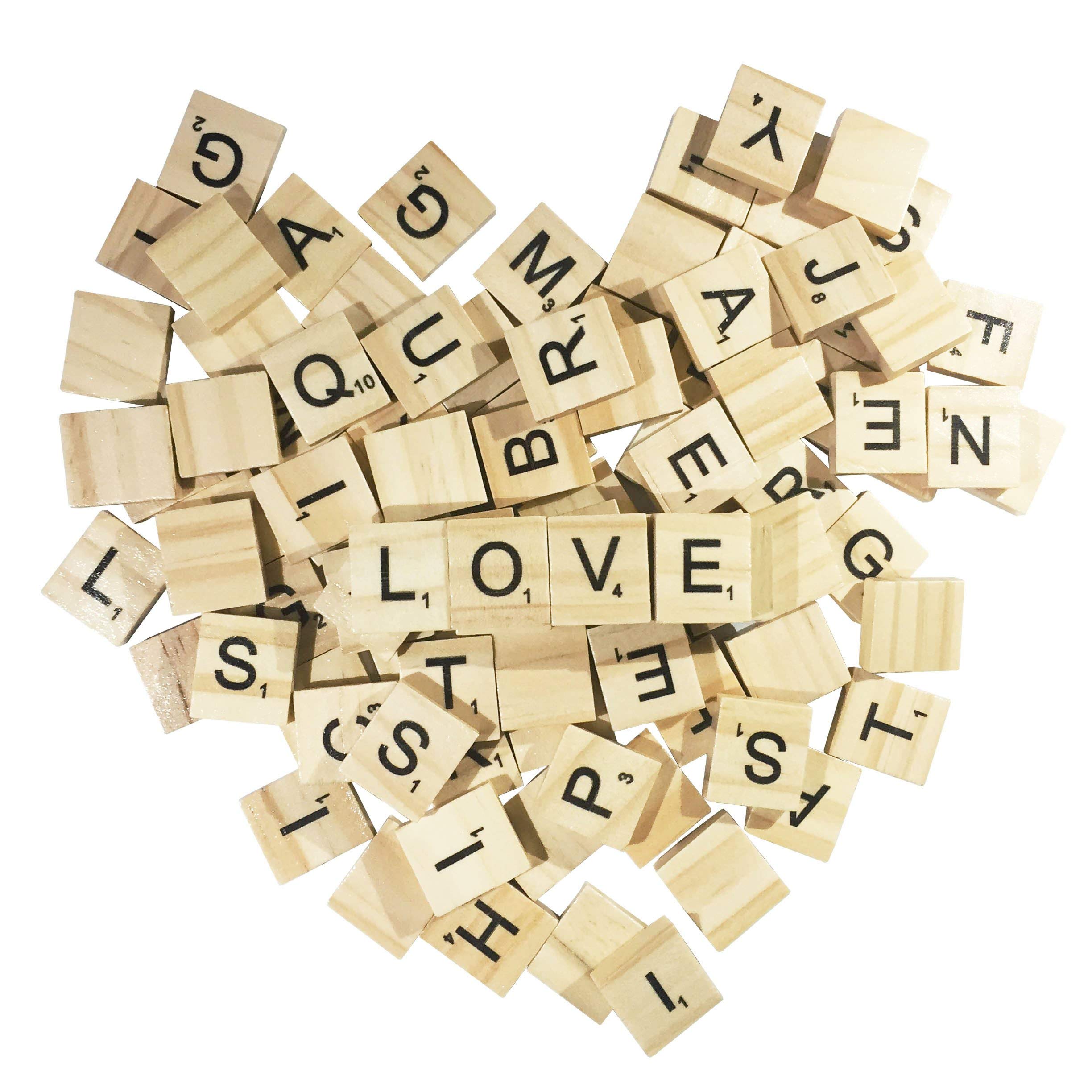 LoengMax 100PCS Wood Letter Tiles-Wooden Scrabble Tiles-Scrabble Letters for Crafts-Letter Tiles-DIY Wood Gift Decoration