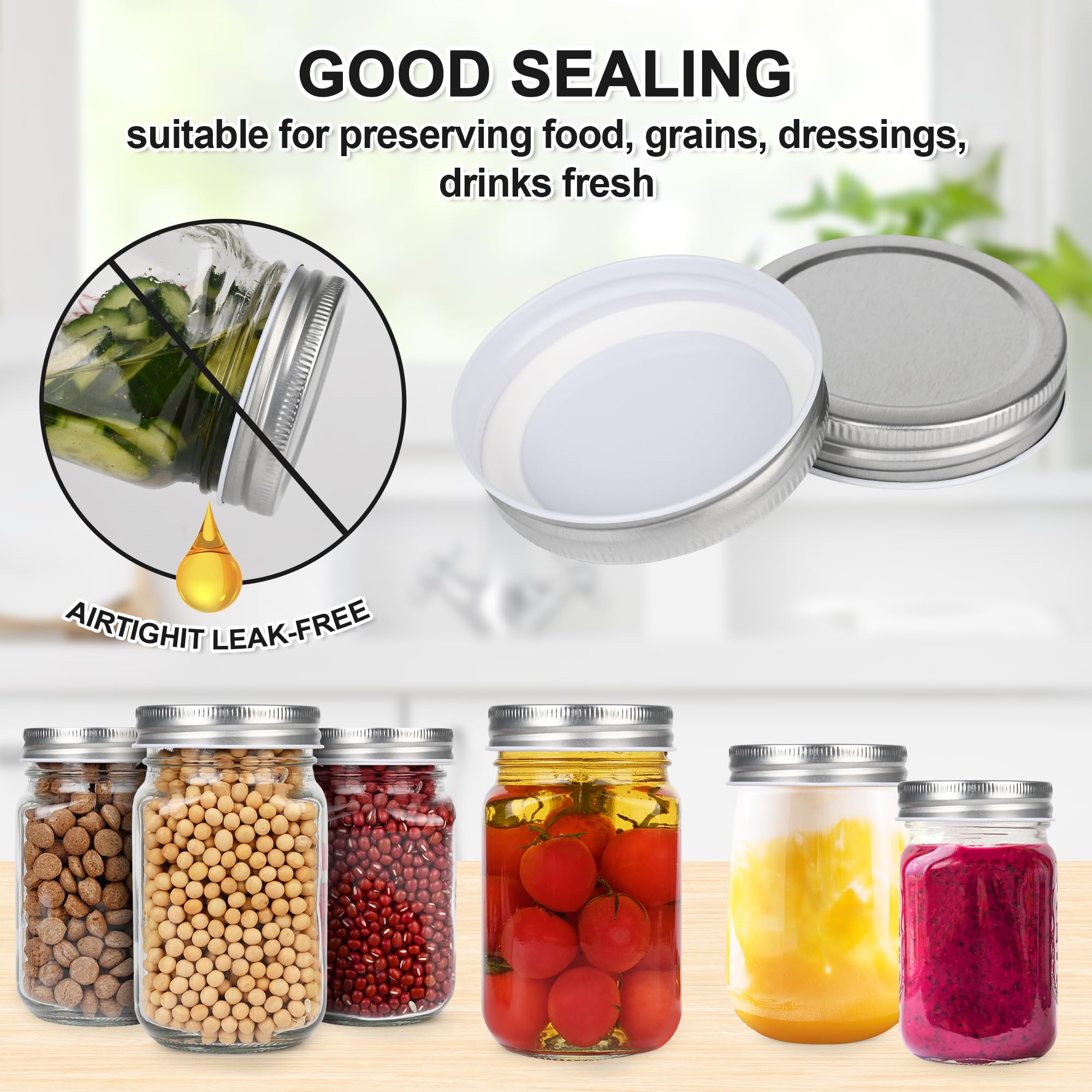 BSL® 48 Packs 2.75 Inch Mason Jar Lids Regular Mouth Leak Proof Secure Mason Storage Solid Caps Jars Lids,Leak Proof,Airtight,Silicone Seal,Seal Tinplate Metal Can Lids (Silver,2.75 inch/70MM)