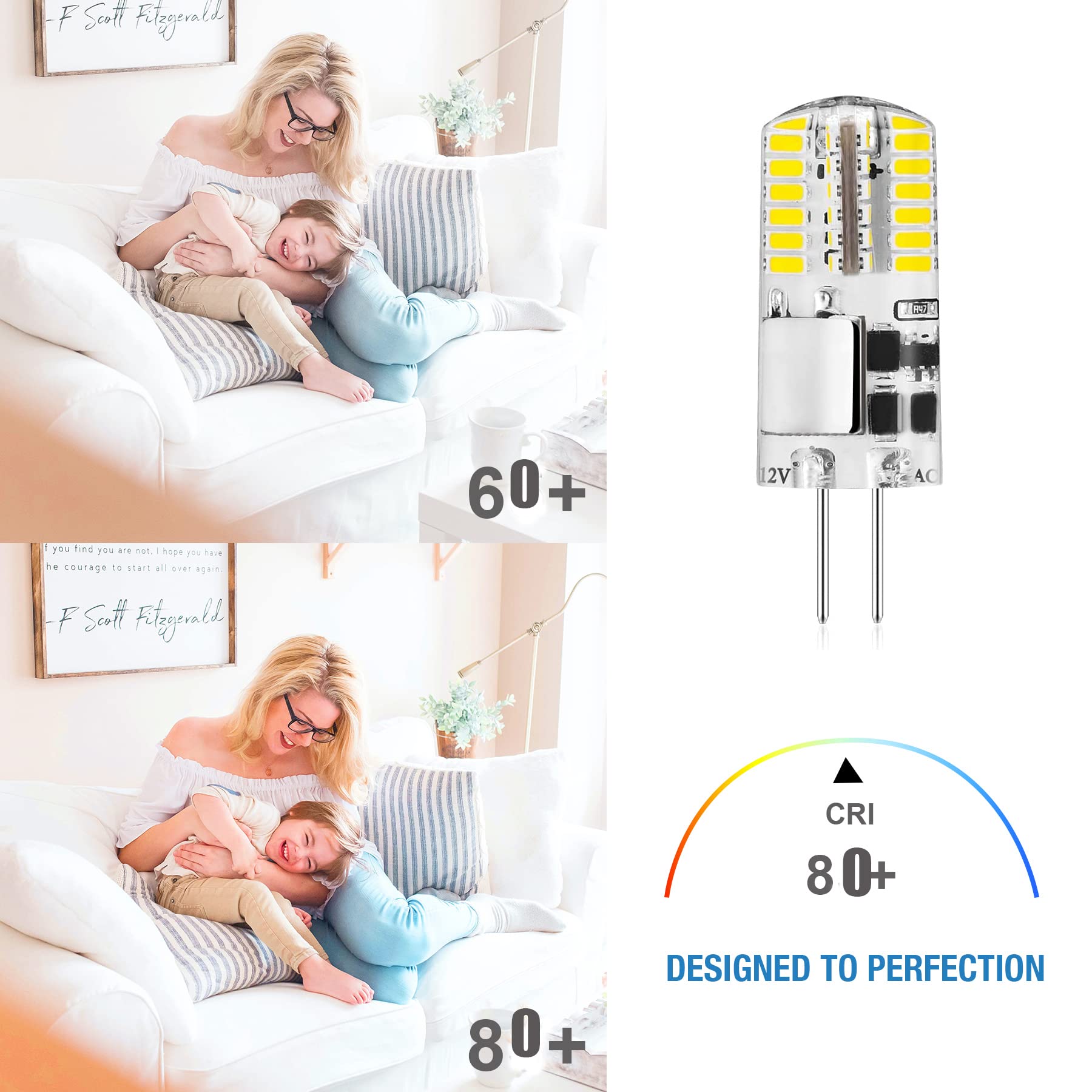 AHPIDND G4 Led Bulb 12V 3W : No Flicker JC Bi-Pin Base Light Bulbs with No Dimmable T3 Halogen Bulb Replacement for Caravans & Cabinets & Car Dashboards & Chandeliers 10 pcs 6000K White