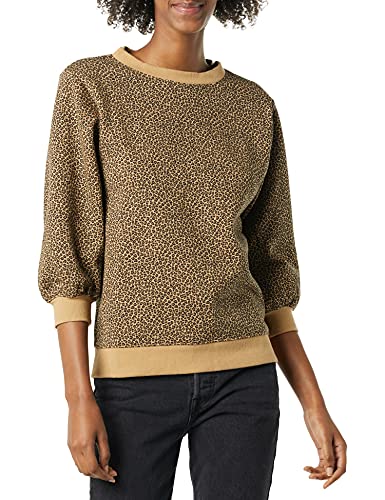 Amazon Essentials Women's French Terry Fleece Sleeve Detail Crewneck Sweatshirt, Camel Cheetah, Large