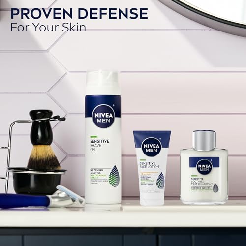 NIVEA MEN Sensitive Soothing Post Shave Balm with Vitamin E, Pro-Vitamin B5 and Chamomile Extract, Alcohol Free After Shave Balm for Men, 3.3 Fl Oz Bottle