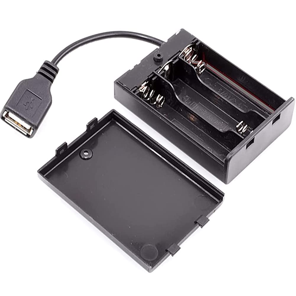 AIMPGSTL AA Battery Holder Plastic Storage Boxes 3Pcs 3 AA Battery Holder, 3 AA Battery Case Box Holder 4.5-5V with Cover and On/Off Switch, with USB Cable