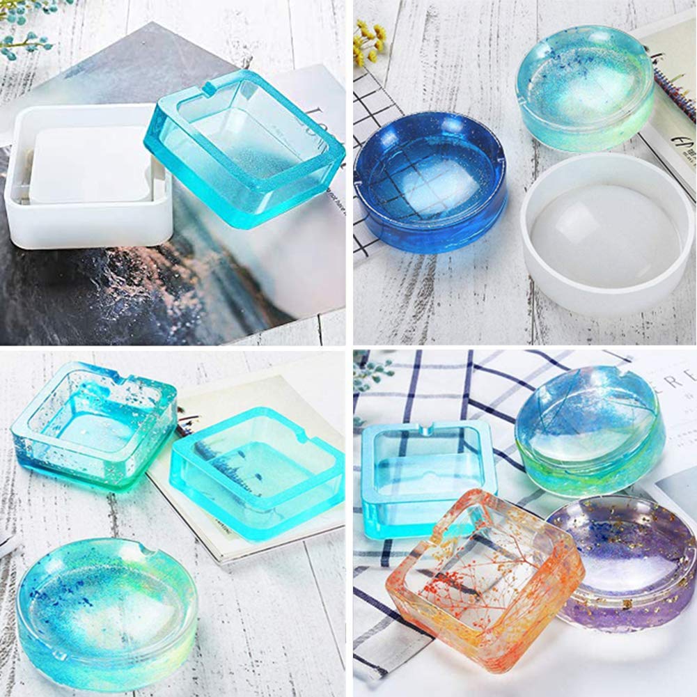 Ashtray Molds for Resin Casting Resin Silicone Molds for Ashtray Square and Round Large Size Resin Art Molds