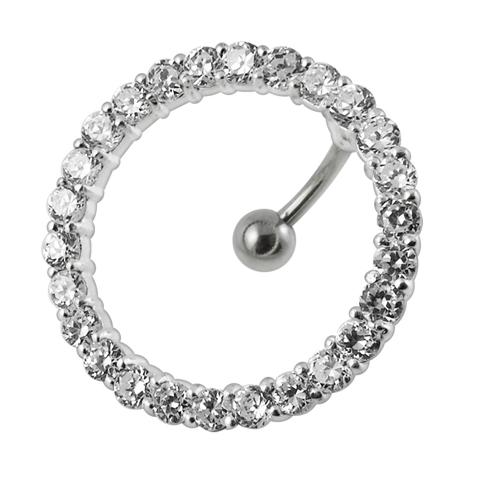 AtoZ Piercing White Gemstone Fancy Big Circle Around Belly 925 Sterling Silver with Stainless Steel Belly Button Rings