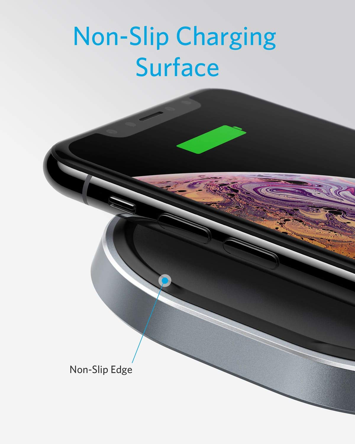 Anker Wireless Charger with USB-C, 15W Metal Fast Wireless Charging Pad, Qi-Certified, 7.5W Fast Charge iPhone XS/XS Max/XR/X/8/8 Plus, 10W for Galaxy S9/S9+/S8/Note 9, PowerWave 15 Pad(No AC Adapter)