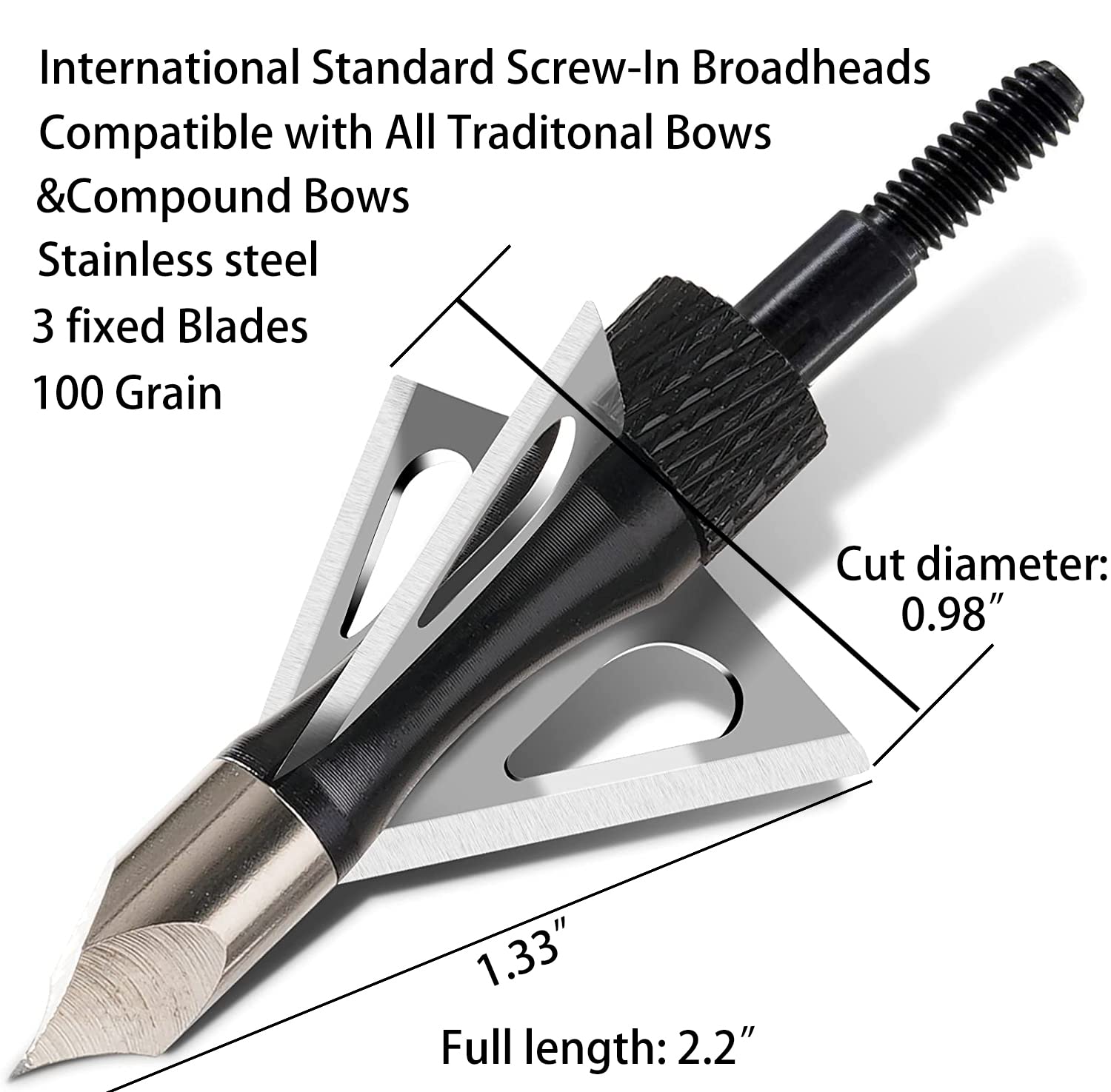 Archery Bowhunting Broadheads, Sinbadteck 12PK 3-Blade Hunting Broadheads 100 Grain Arrow Broadheads for Compound Bow Arrows and Traditional Bow Bowhunting, Pack of 12PCS (Black)
