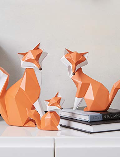 HAUCOZE Fox Figurine Gifts Geometric Sculpture Decor Animal Statue Gifts Polyresin Arts 8.0 inch