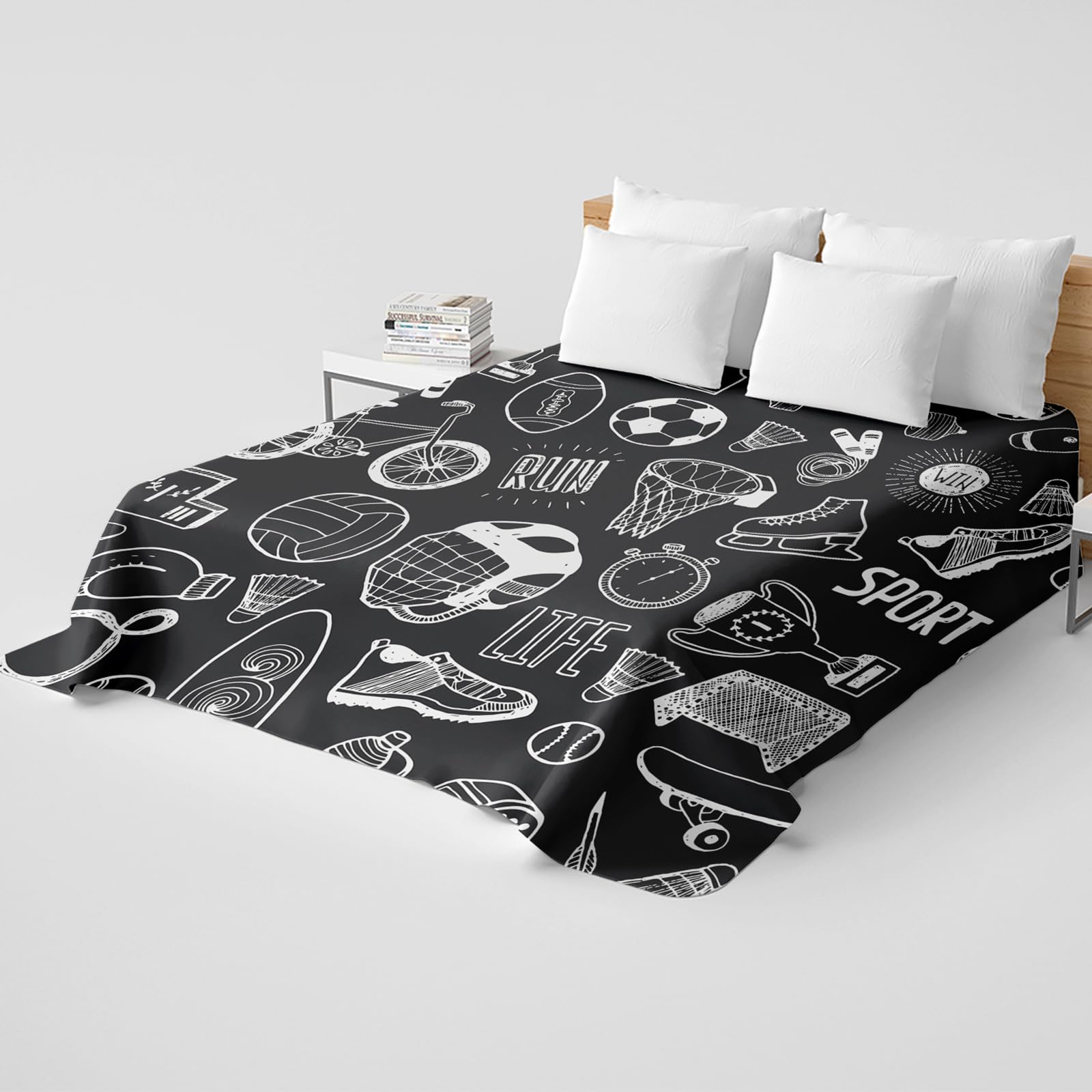 BSNTHO Sports Sheet Set Full Size 4 Piece, Boy Sheets for Girls Boys Kids Teens with 2 Pillowcases and 16" Deep Pocket, Hand-Drawn Style Bedding Set Microfiber Ultra Soft Skin Friendly
