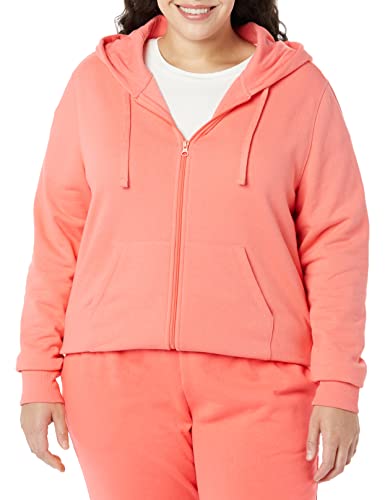 Amazon Essentials Women's French Terry Fleece Full-Zip Hoodie (Available in Plus Size), Coral Pink, Medium