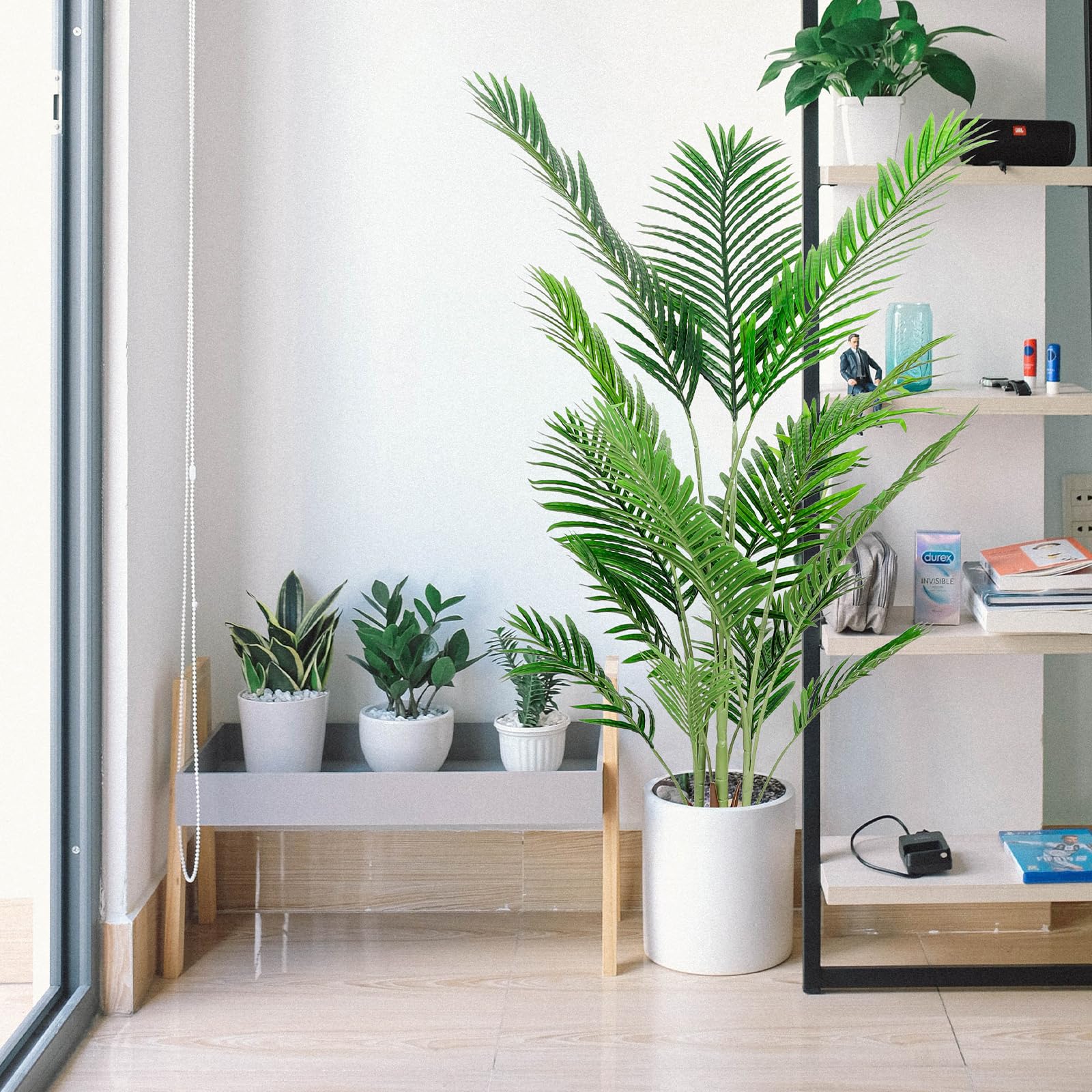 JUSTOYOU 2 Pack Artificial Palm Tree Plant, 5FT Large Fake Silk Tree with Pot for Indoor and Outdoor Home Office Garden Modern Decoration Gift (2 Pack)