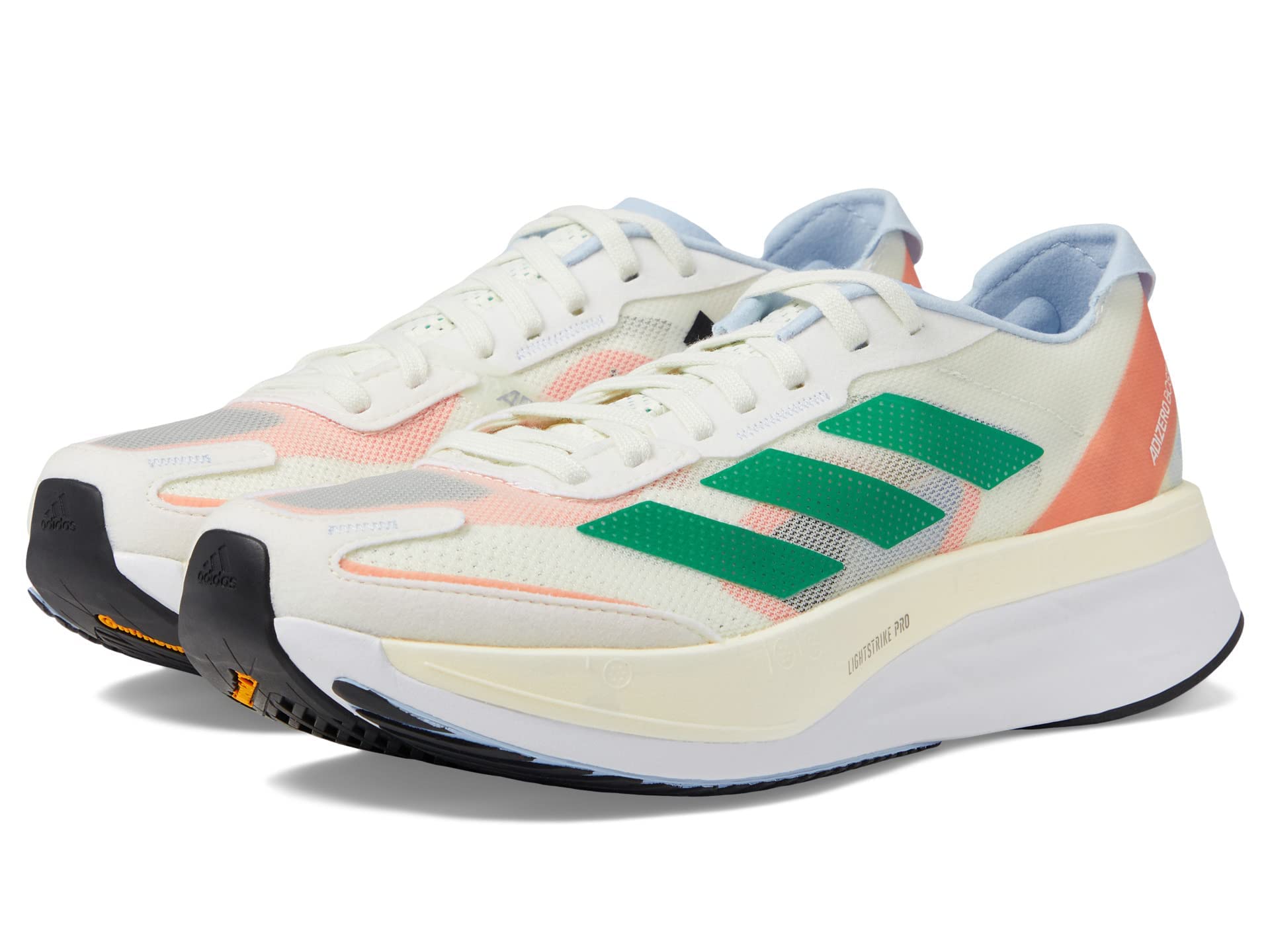 adidas Woman's Adizero Boston 11, White Tint/Court Green/Coral Fusion, 7 M