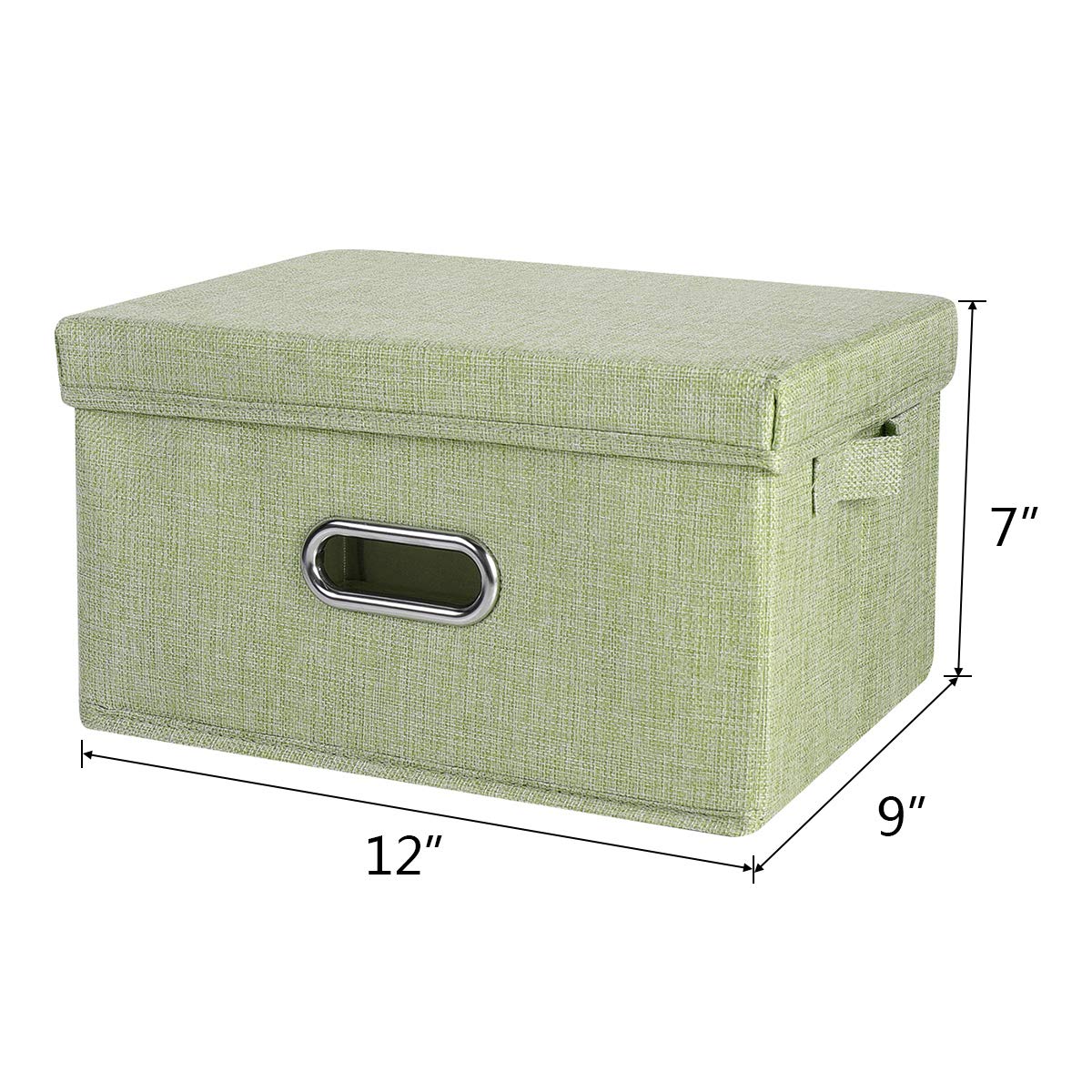 ANMINY 2 PCS Storage Boxes with Handles Removable Lids PP Plastic Board Foldable Lidded Cotton Linen Home Storage Cubes Bins Baskets Closet Clothes Toys Organizer Containers - Green, Small Size