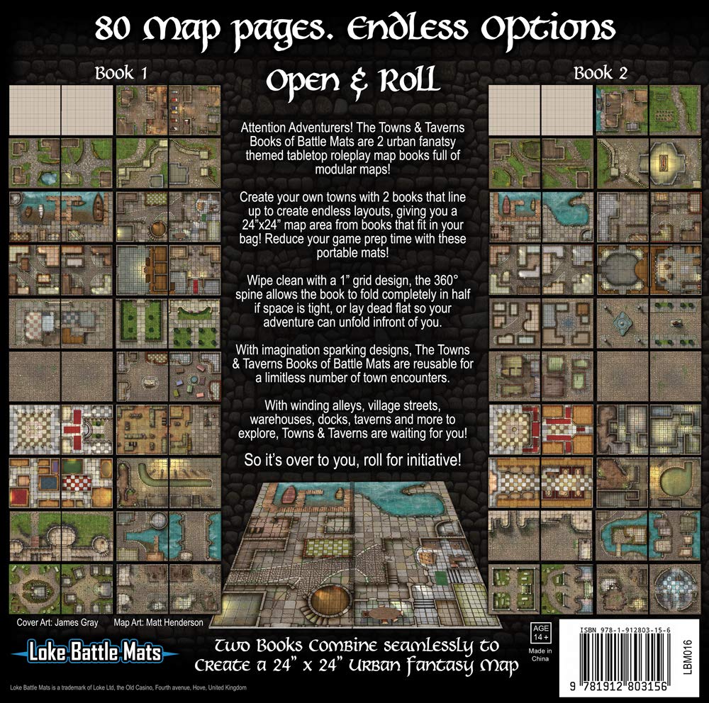 Loke Towns & Taverns Books of Battle Mats , Black