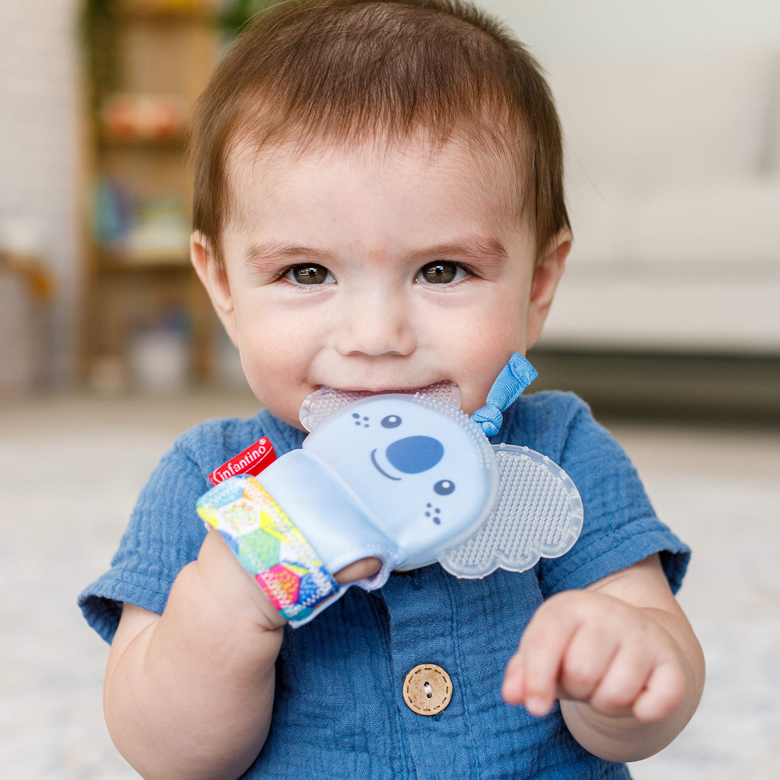 Infantino Crystal Clear Teething Mitten - Teethe & Play Wearable Soft “Mitten” with 100% Paint-Free, Dye-Free Textured Silicone. Easy-Grasp Natural Rubber Teether for Baby (Koala)