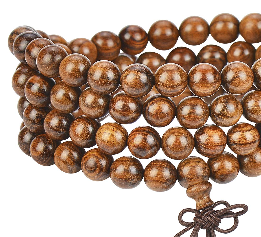 anzhongli mala beads bracelet 108 8mm Beaded Necklace sandalwood elastic (Gourd - Rosewood)
