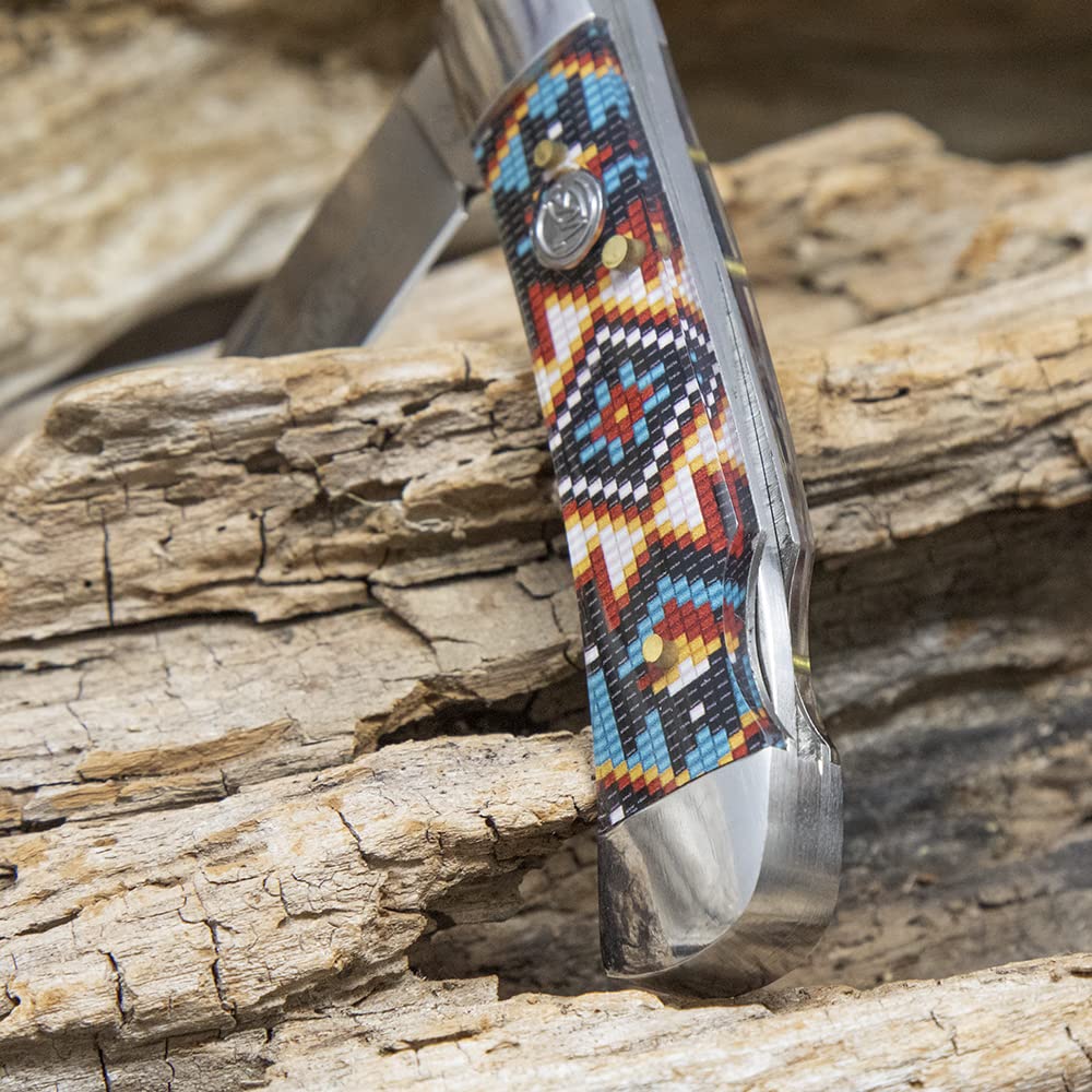 WHISKEY BENT HAT CO. Traditional Lock Blade Folding Pocket Knife 3.75" Closed Length 440C Stainless Steel Blade (Southwest Sand)