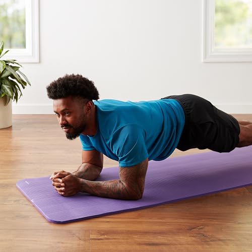 Amazon Basics Extra Thick Exercise Yoga Gym Floor Mat with Carrying Strap, 74 x 24 x .5 Inches, Purple