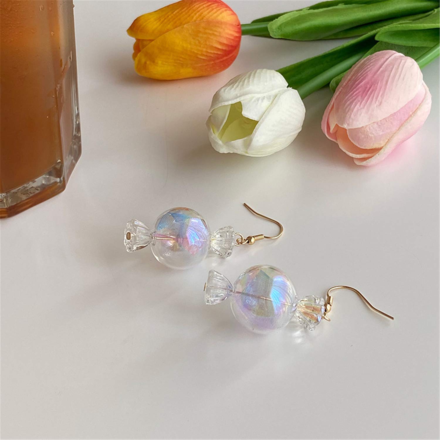 ANDPAI Funny Cute Colorful Sweet Glass Candy Dangle Drop Earrings Creative Chic Personalized Simulation Food Earrings for Women Statement Jewelry Gifts (Colorful)