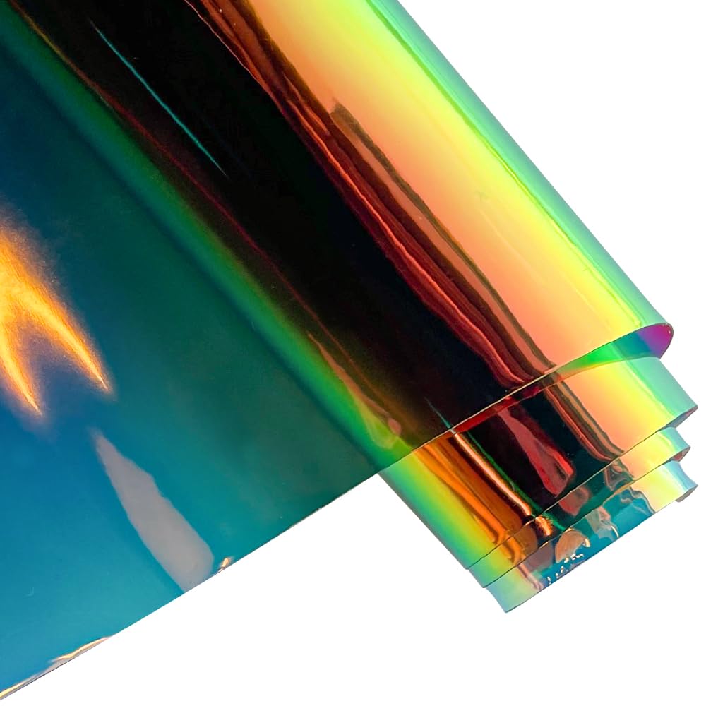 ONEART | 16 Gauge Holographic Iridescent Plastic Vinyl, 16"x54" Transparent Vinyl Fabric-Cadet Blue