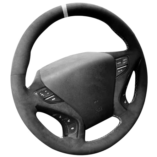 Alfanxi Hand Stitch Alcantara Steering Wheel Cover Compatible with Hyundai Elantra 3 Elantra Sport Elantra GT 2013-2017(White Stripe)