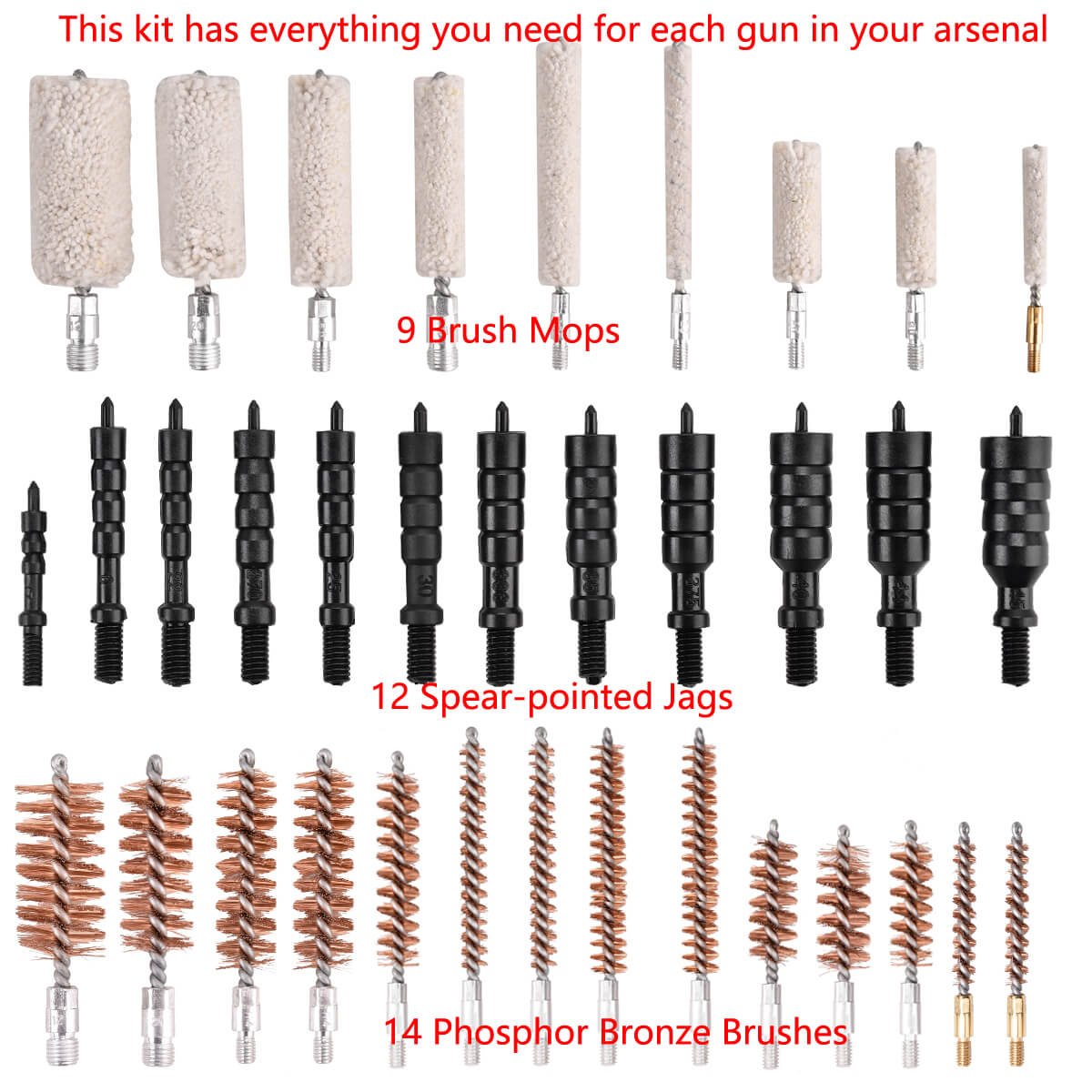 Axageid Universal Gun Cleaning Kit – Hunting Rifle Handgun Shotgun Cleaning Kits Including Brass Rod/Bore Brush/Cotton Mops/Jags/Patch Loops/Muzzle Guards/Patches with Carrying Case