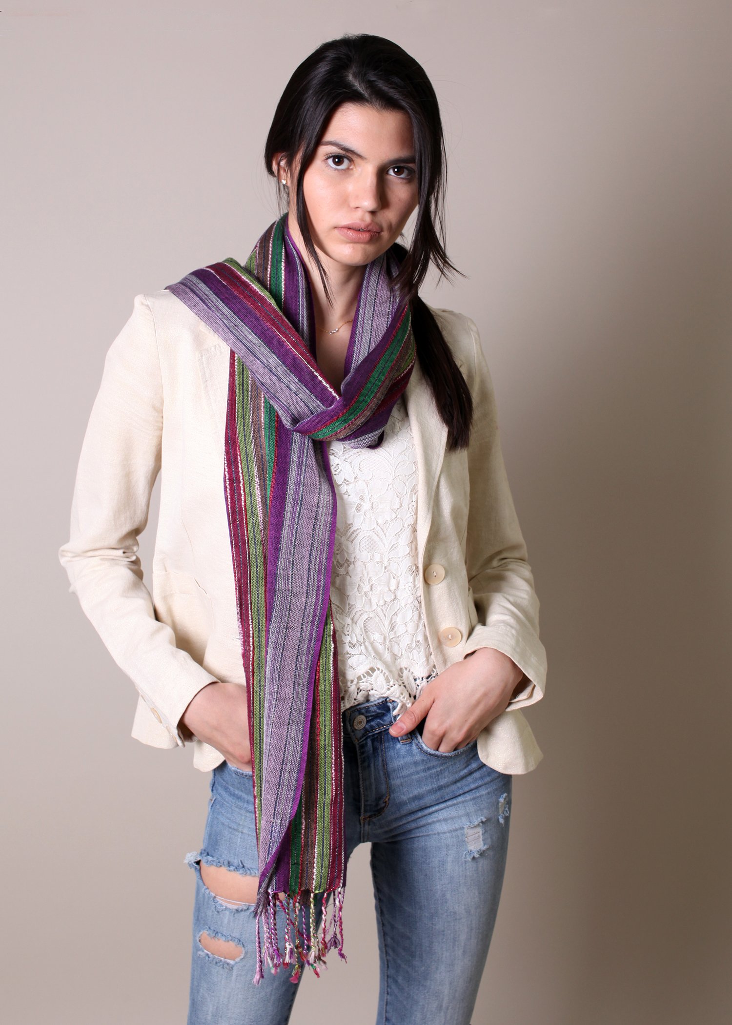 Anika Dali Women’s Jewel Shimmer Multicolor Stripe Scarf, Metallic Pashmina Shawl (Purple Dazzle)