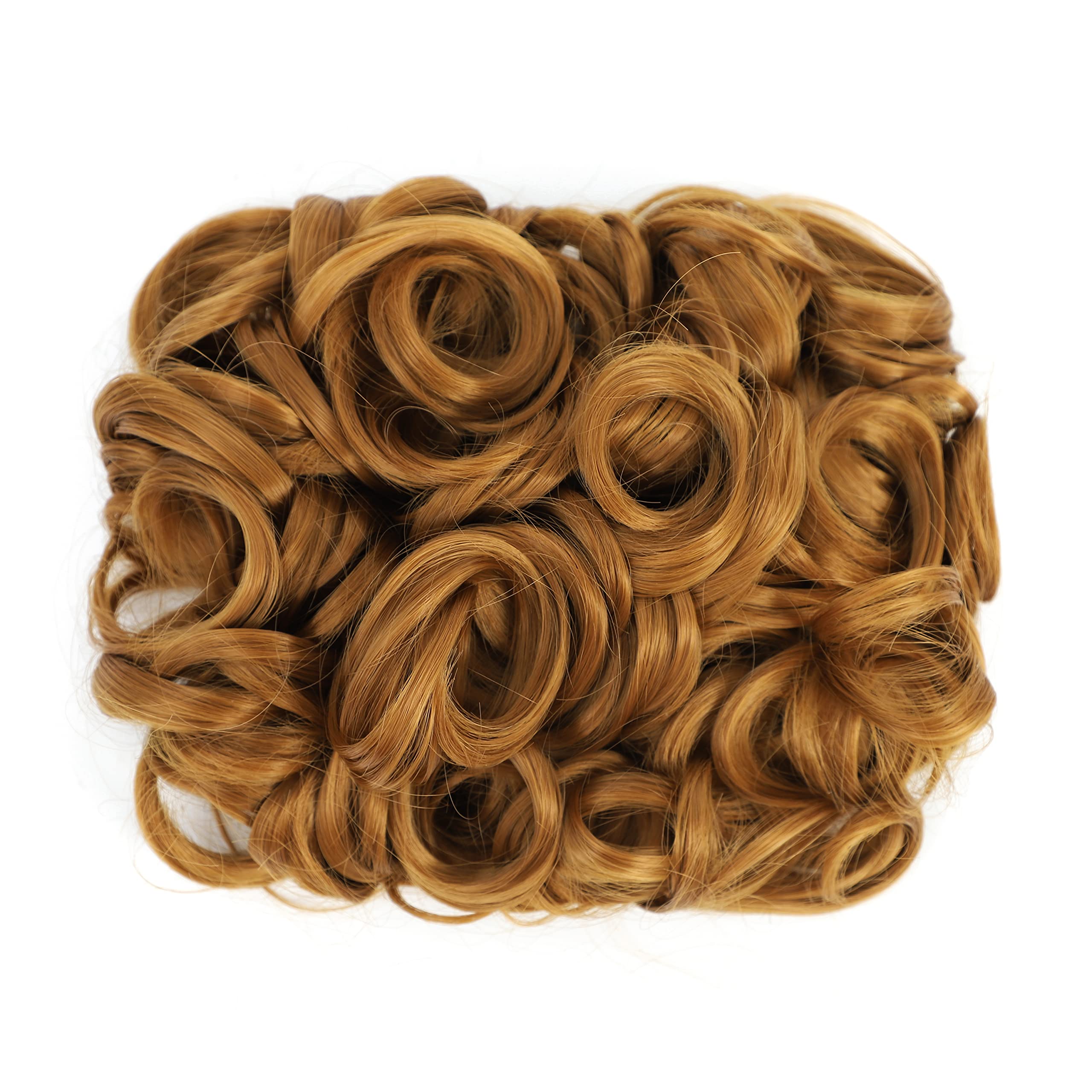 SWACC Short Messy Curly Dish Hair Bun Extension Easy Stretch hair Combs Clip in Ponytail Extension Scrunchie Chignon Tray Ponytail Hairpieces (Strawberry Blonde-27#)