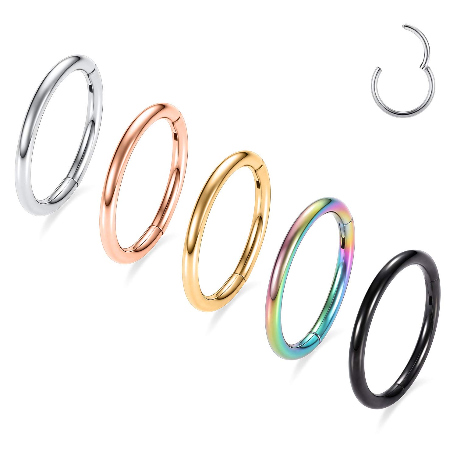 AROWRO 20G 8mm Surgical Steel Nose Hoop Ring Helix Daith Rook Conch Tragus Cartilage Earring Hinged Segment Ring Hoop Piercing Jewelry Septum Clicker