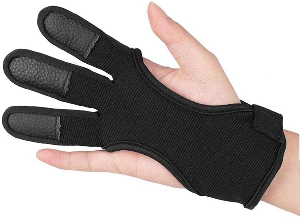 Archery Gloves Finger Protector Arrow Bow Three Finger Recurve Protective Gear Accessories Black for Adult Beginner M jiangyu1994 (Size : M)