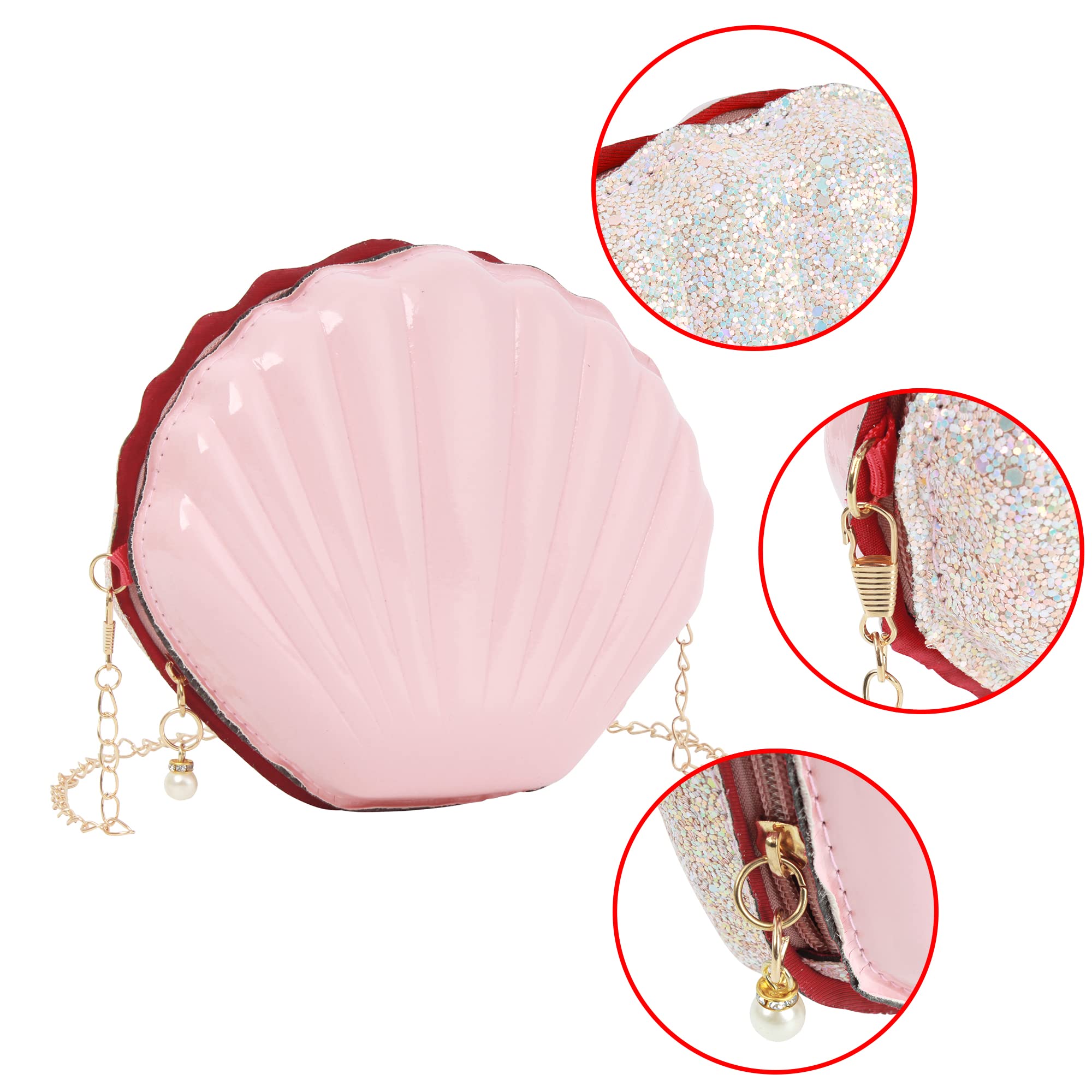 Felice Ann Women Mini Glitter Sequins Seashell Cross-body Bag Chain Strap Shoulder Bag Evening Clutch Handbag
