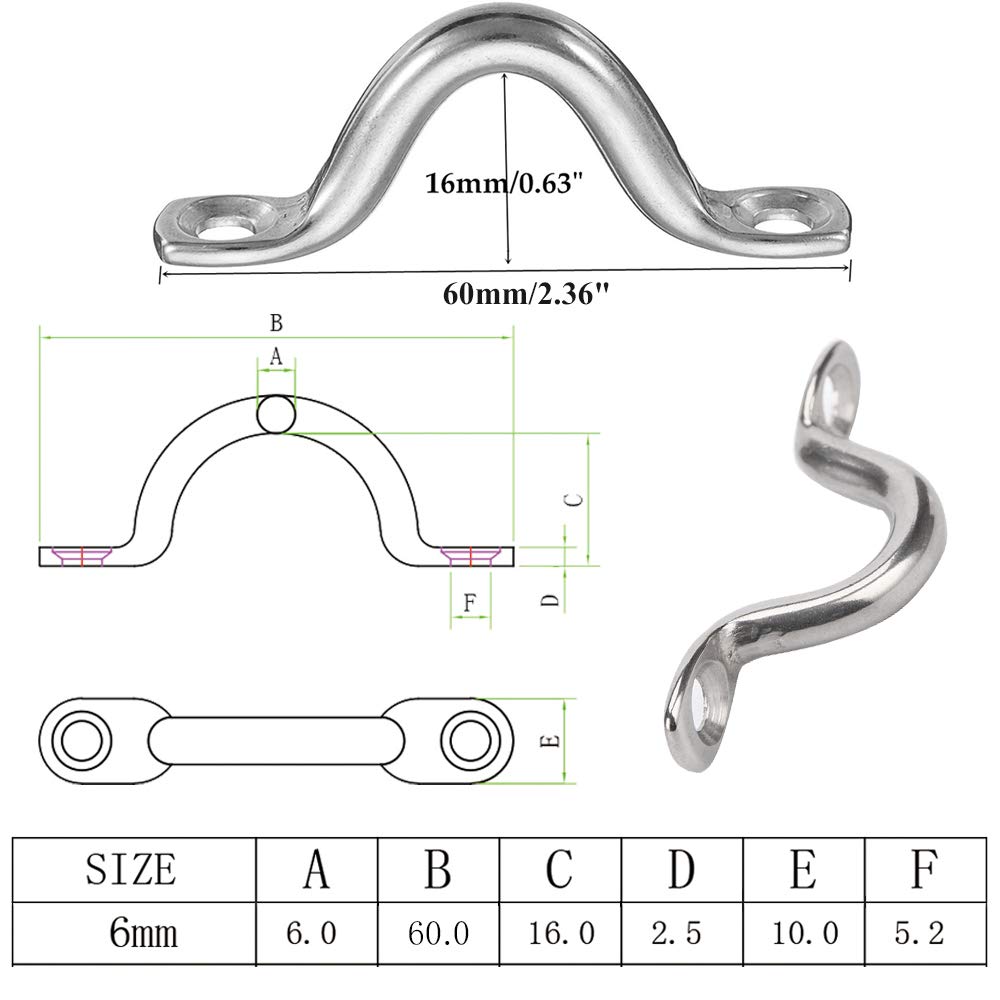 AUTIDEFY Stainless Steel 3/4-Inch Pad Eye Straps for Bimini Boat Top with 20 Pcs Screws, 10 Pack