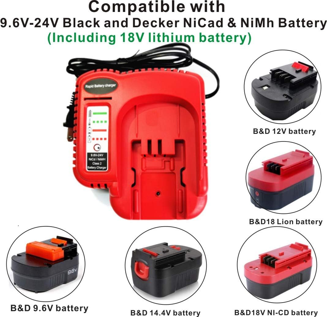 ANOITD BDFC240 BDCCN24 Multi-Volt Battery Charger for Black+Decker FSMVC 18V 14.4V 12V 9.6V 24V NiCD&NiMH Battery Black & Decker Firestorm HPB24 HPB18 A1718 FS18FL HPB14 HPB12